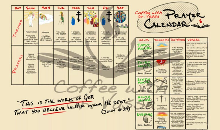 Prayer Calendar (DOWNLOAD in color) - Coffee with Sister Vassa